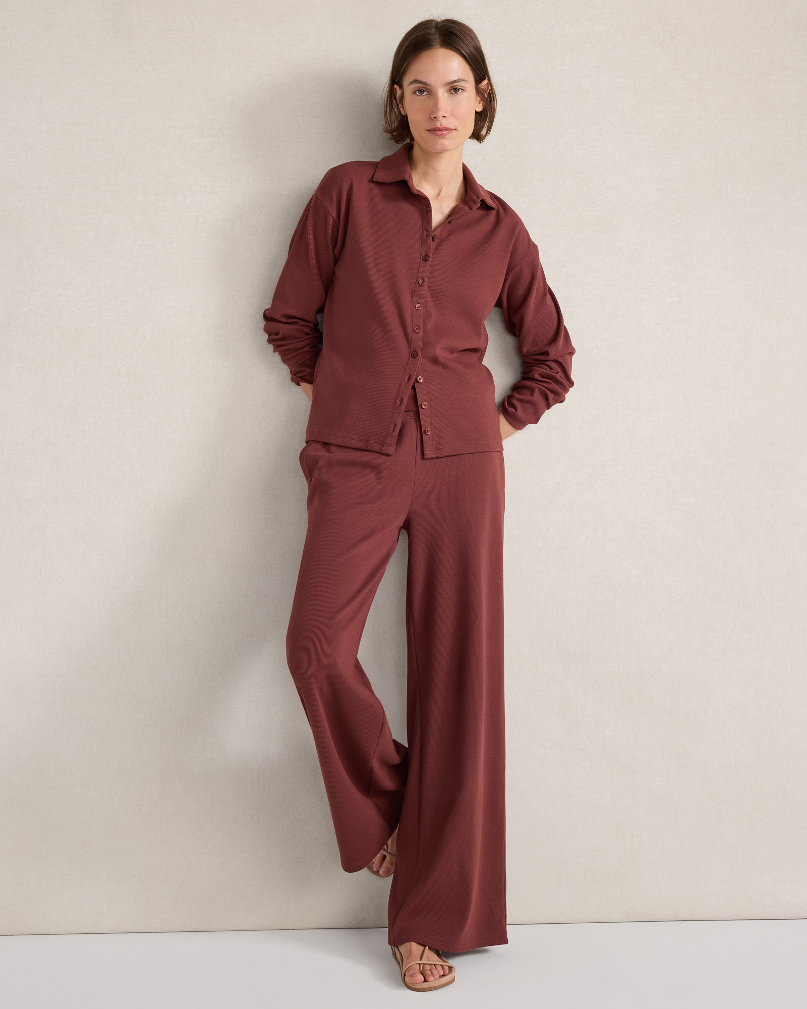 HAVEN WELL WITHIN Haven Well Within Organic Cotton Rib Knit Button-Up Shirt